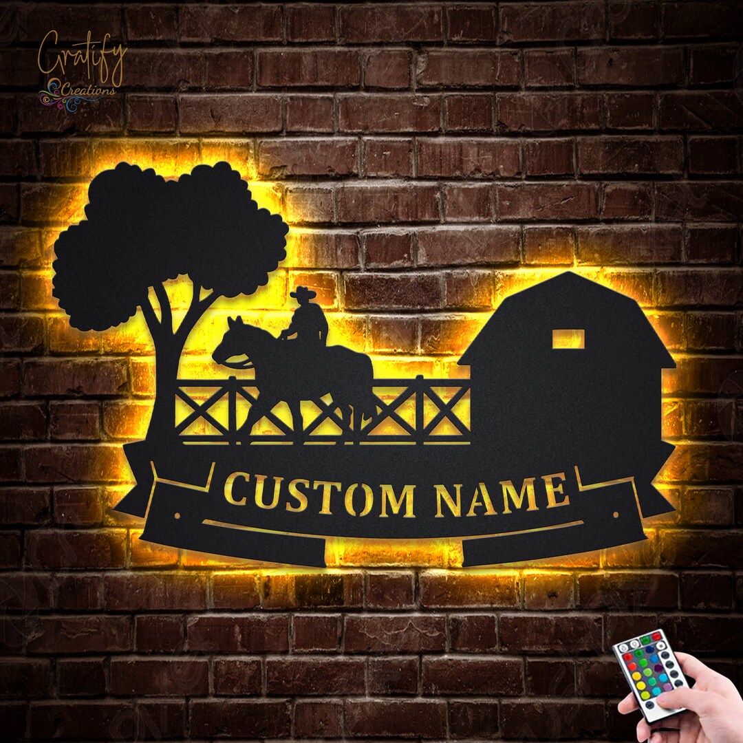 Ranch Cowboy Metal Sign LED Lights V6, Custom Cowboy Metal Sign, Horse ...