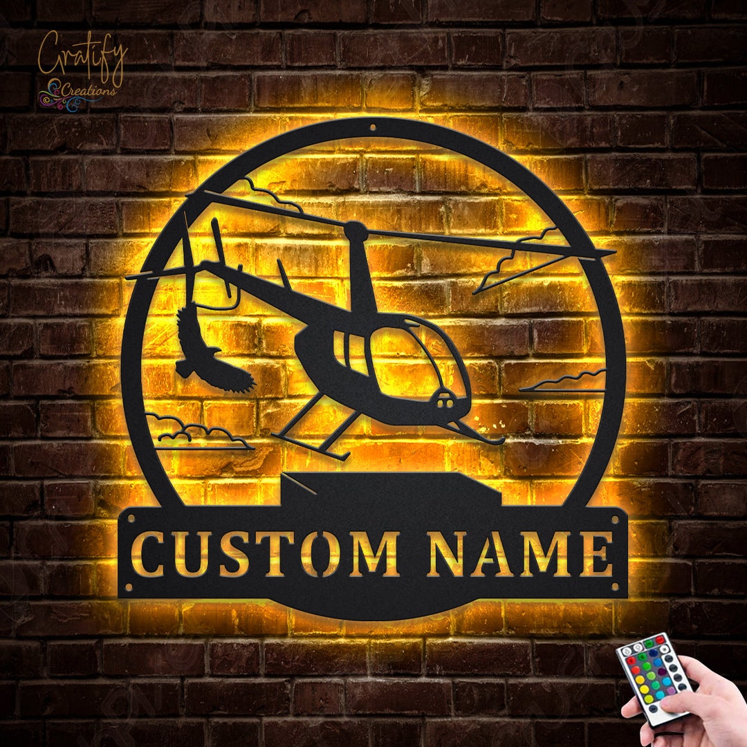 Helicopter Machine Metal Sign LED Lights V2, Custom Helicopter Metal ...