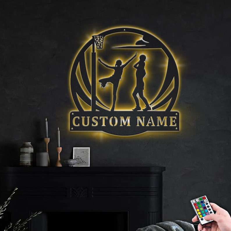 Netball Custom Metal Wall With LED Lights, Personalized Netball Metal ...