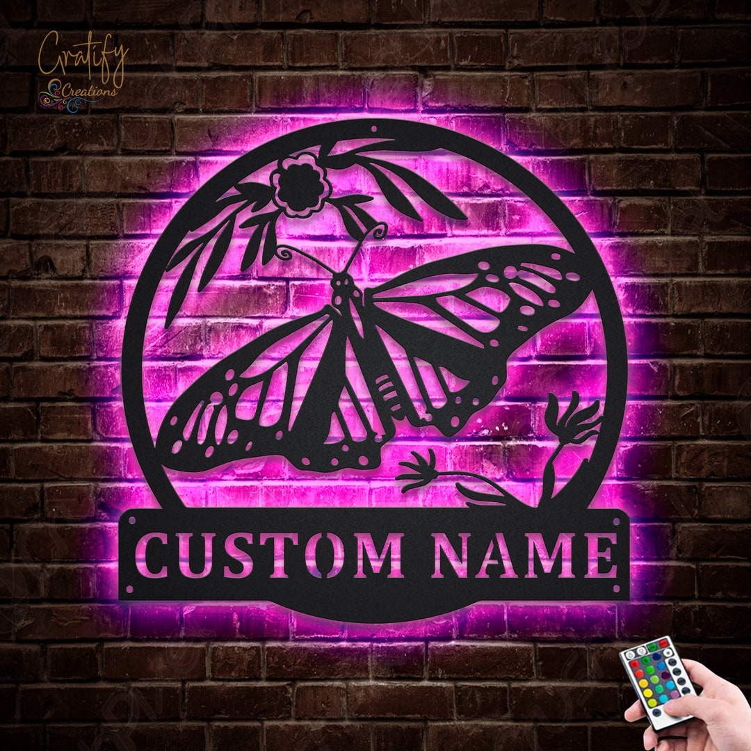 Butterfly Metal Sign LED Lights V3, Custom Butterfly Metal Sign ...