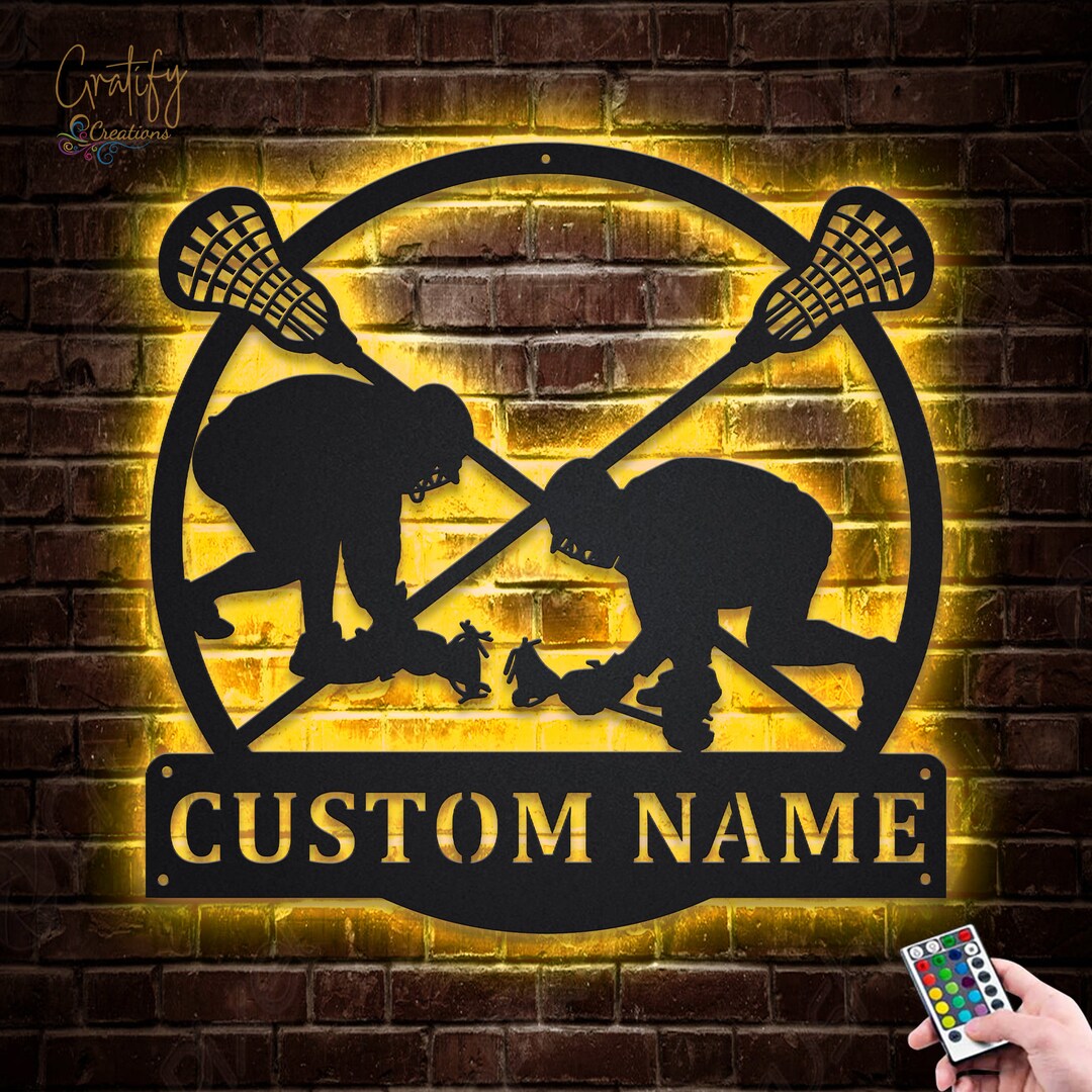 Lacrosse Players Metal Sign LED Lights V5, Custom Lacrosse Sport Metal ...