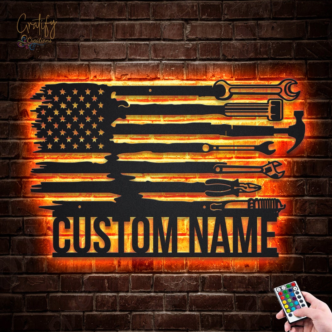 Mechanic Tools Metal Wall Art LED Lights V4, Custom Mechanic Metal Sign ...