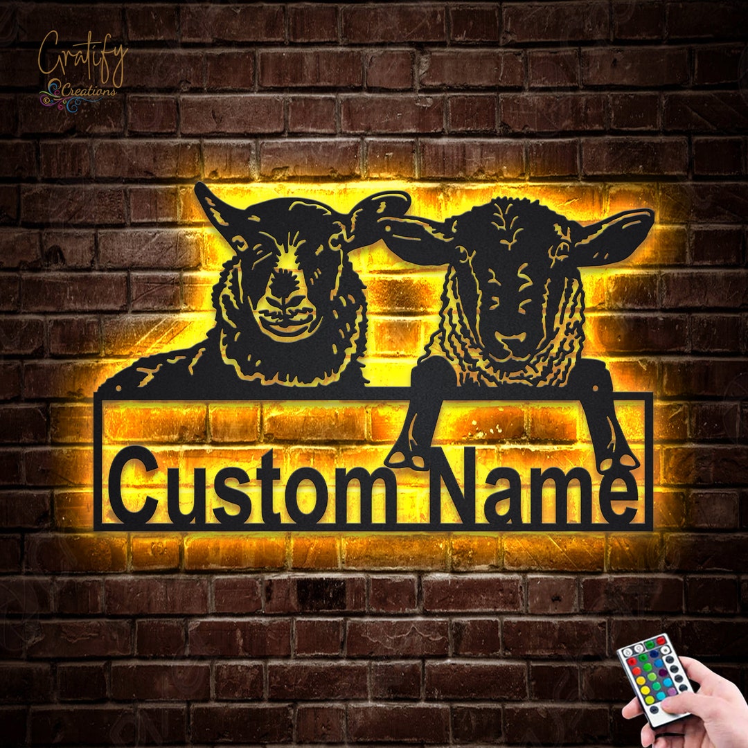 Sheep Funny Animal Metal Sign LED Lights, Custom Sheep Metal Sign ...
