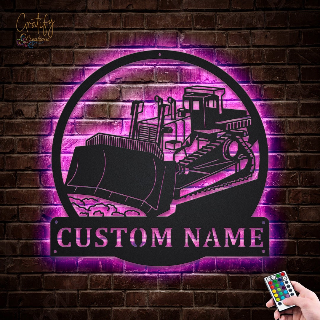Tractor Dozer Metal Sign LED Lights V2, Custom Tractor Dozer Metal Sign ...