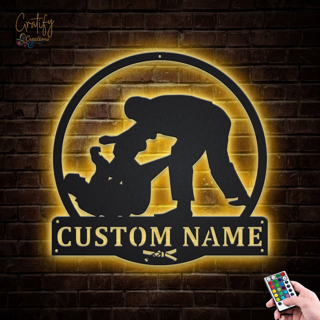 Custom Brazilian Jiu Jitsu Metal Wall Art With LED Lights, Personalized ...