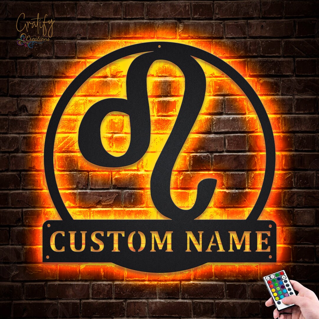 Leo Zodiac Metal Sign LED Lights, Custom Leo Zodiac Metal Sign, Zodiac ...