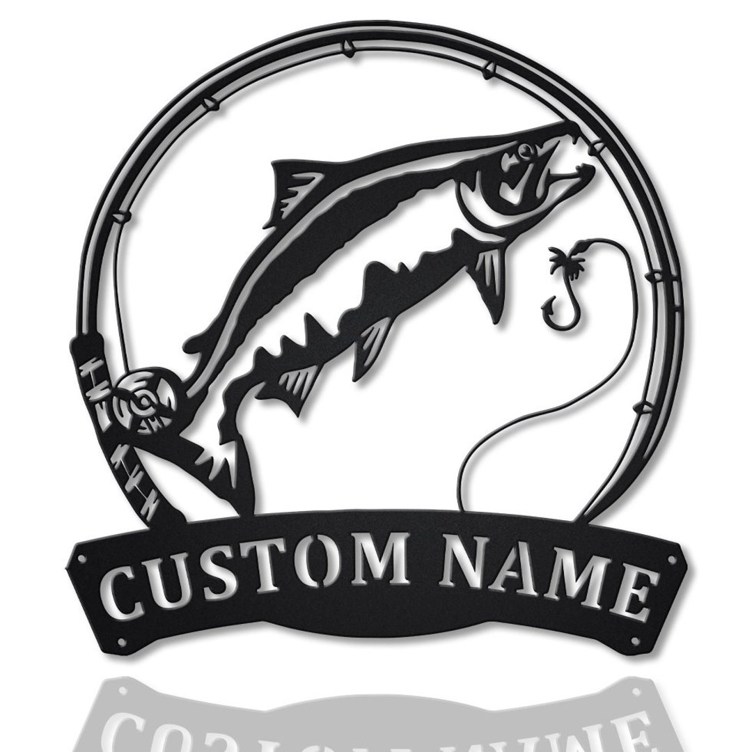 Chinook Salmon Fish Pole Monogram Metal Sign Art, Chinook Salmon Fish ...