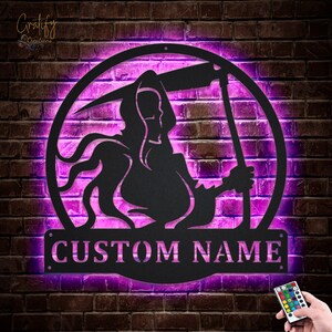 Grim Reaper Metal Wall Art LED Lights V2, Custom Grim Reaper Skull ...
