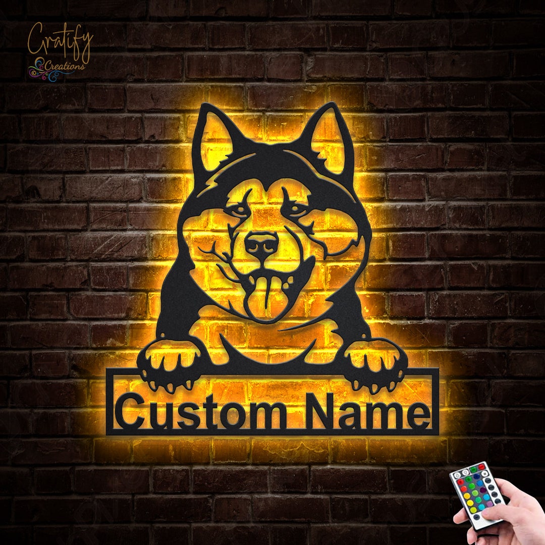 Akita Inu Dog Metal Sign With LED Lights, Custom Akita Inu Dog Metal ...