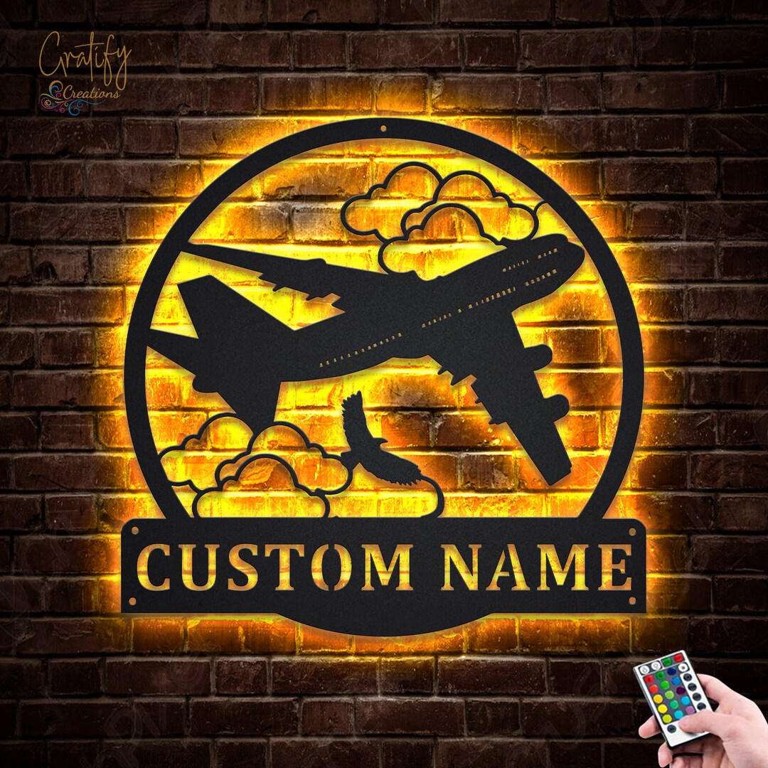 Aircraft Metal Sign LED Lights V3, Custom Aircraft Mechanic Metal Sign ...