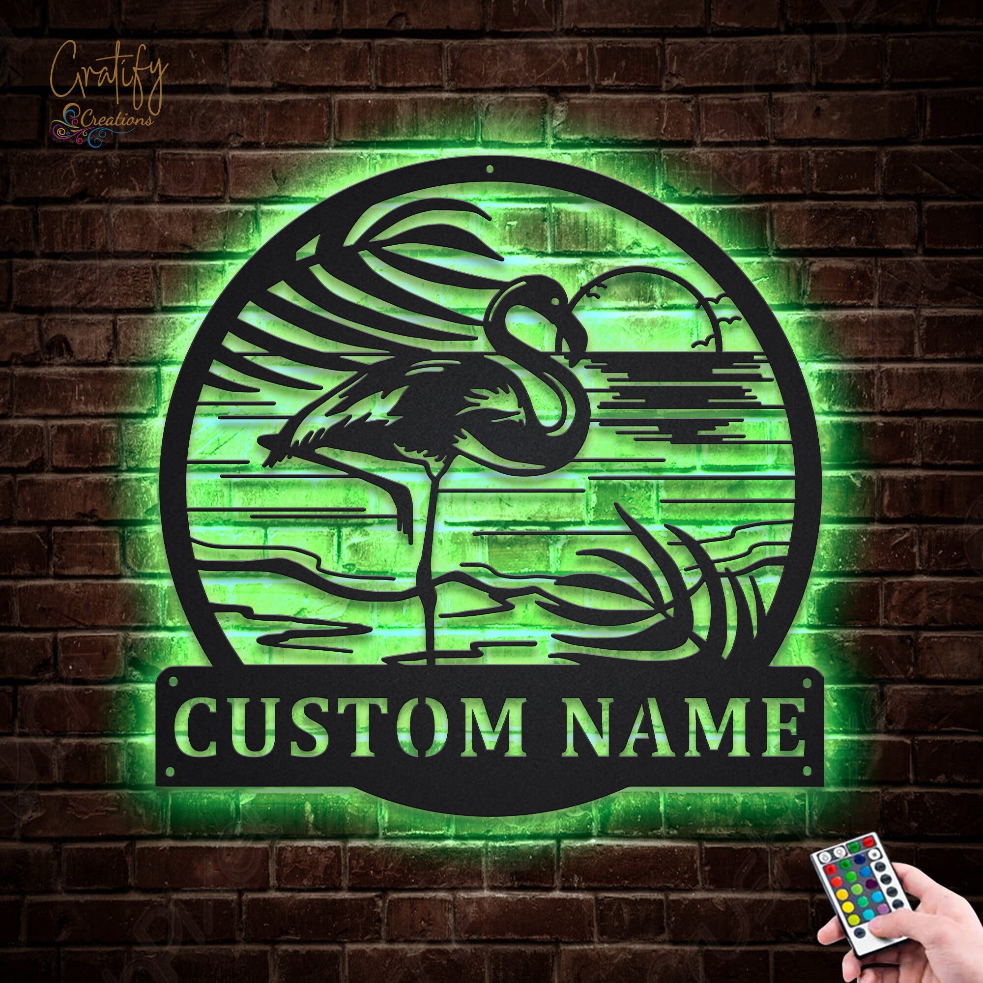 Flamingo Bird Metal Sign LED Lights V2, Custom Flamingo Wall Art ...