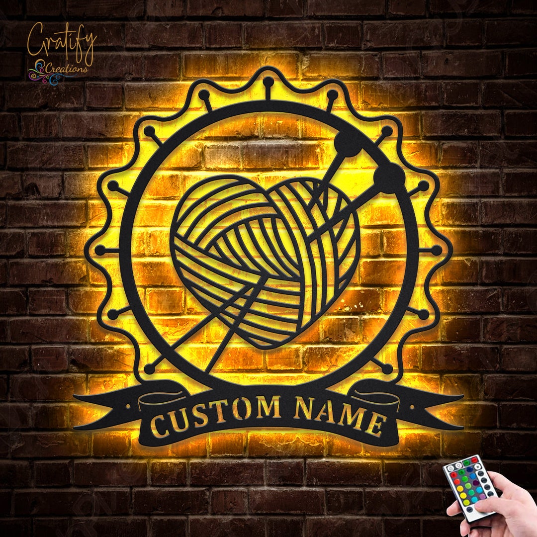 Knitting Crochet Metal Wall Art LED Lights V2, Custom Crochet Fans ...