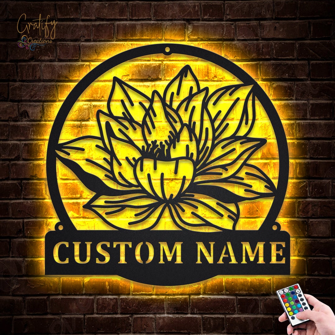 Lotus Flower Metal Sign LED Lights V1, Custom Flower Metal Sign, Flower ...
