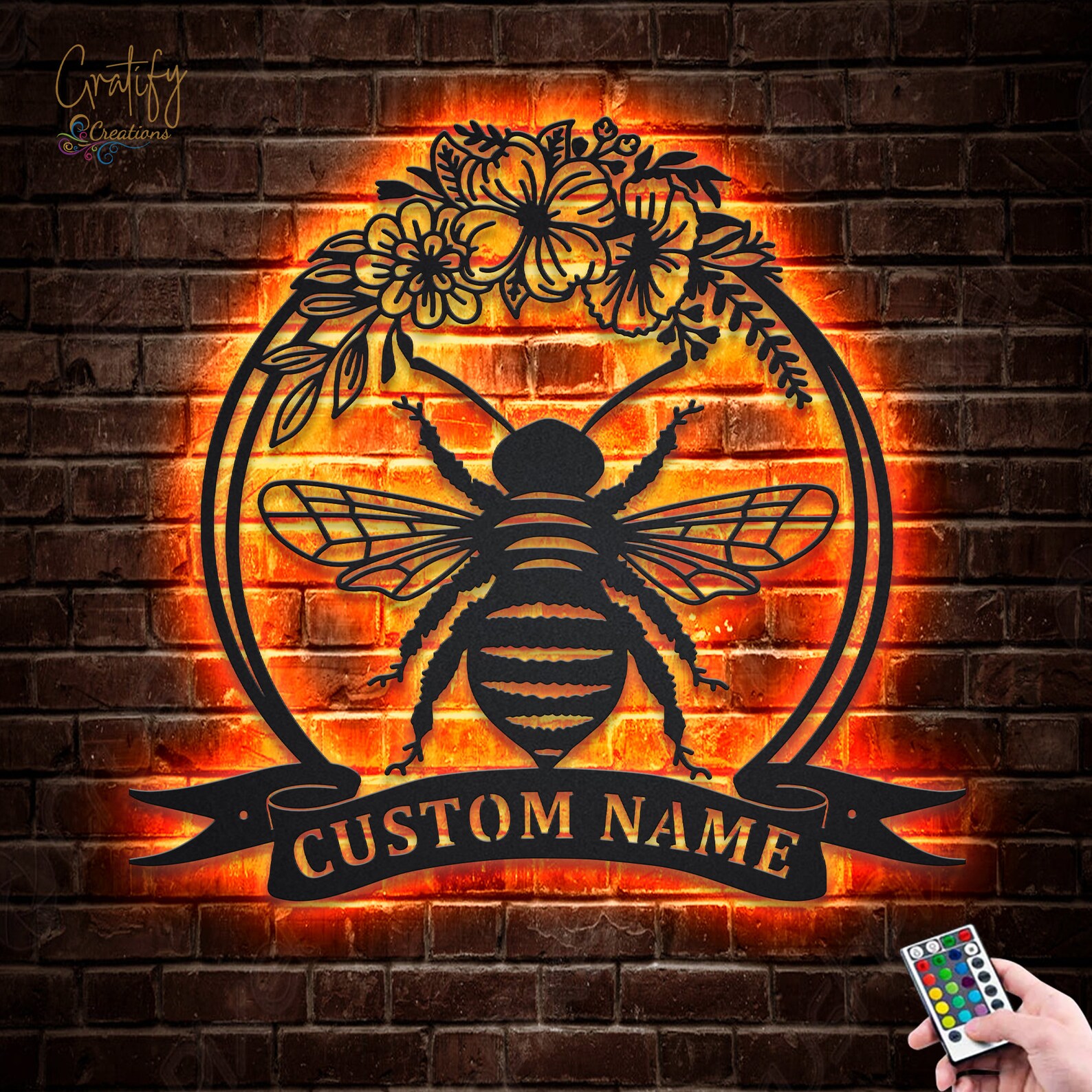 Bee Metal Sign LED Lights V2, Custom Honey Bee Metal Sign, Bee ...