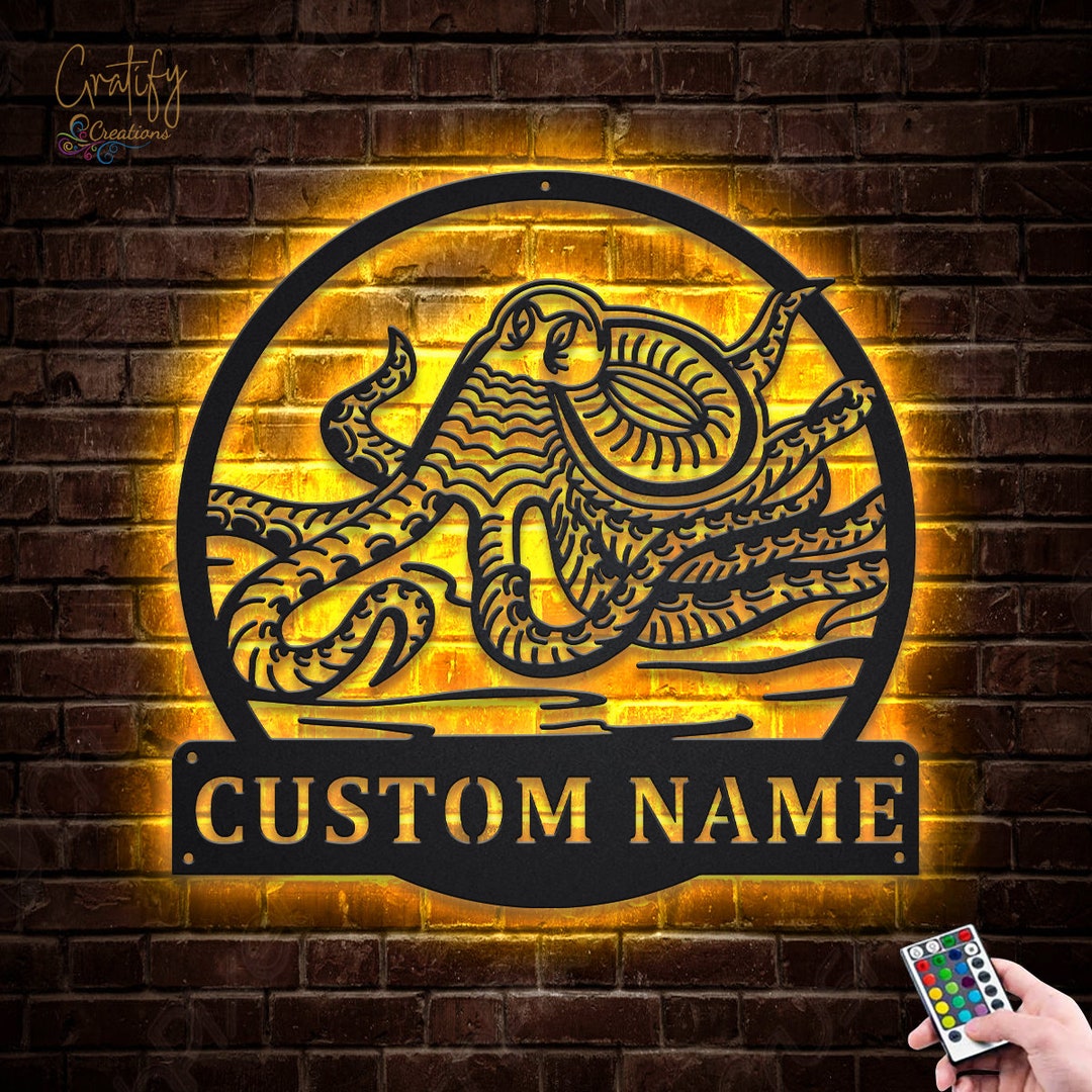 Octopus Metal Sign LED Lights V2, Custom Octopus Metal Sign, Octopus ...
