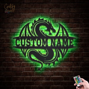 Custom Dragon Metal Sign With LED Lights, Personalized Dragon Metal ...