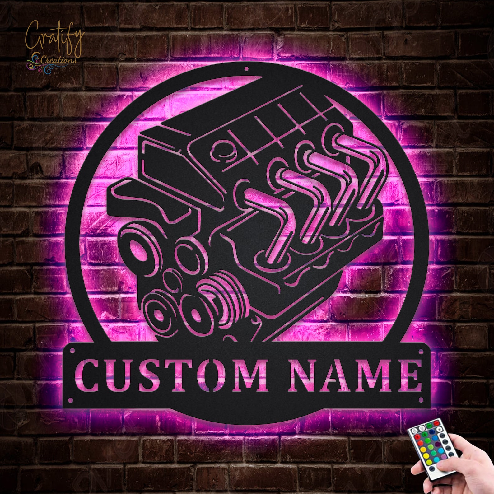 Engine Machine Metal Sign LED Lights V3, Custom Engine Machine Metal ...