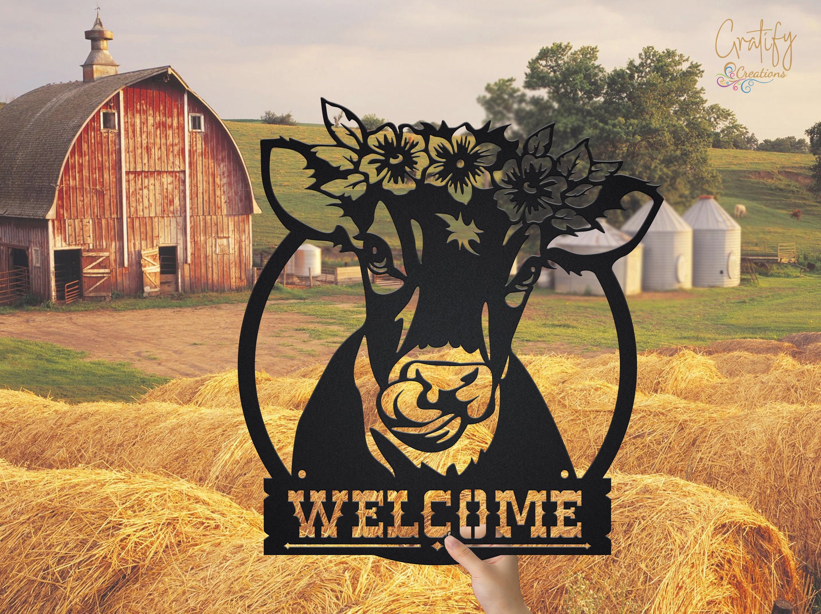 Decor Heifer Cow Wreath, Calf Welcome Sign, Welcome Farm Ranch Metal ...