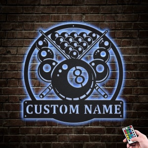 Custom Billiards Metal Sign LED Lights V4, Personalized Billiards Neon ...