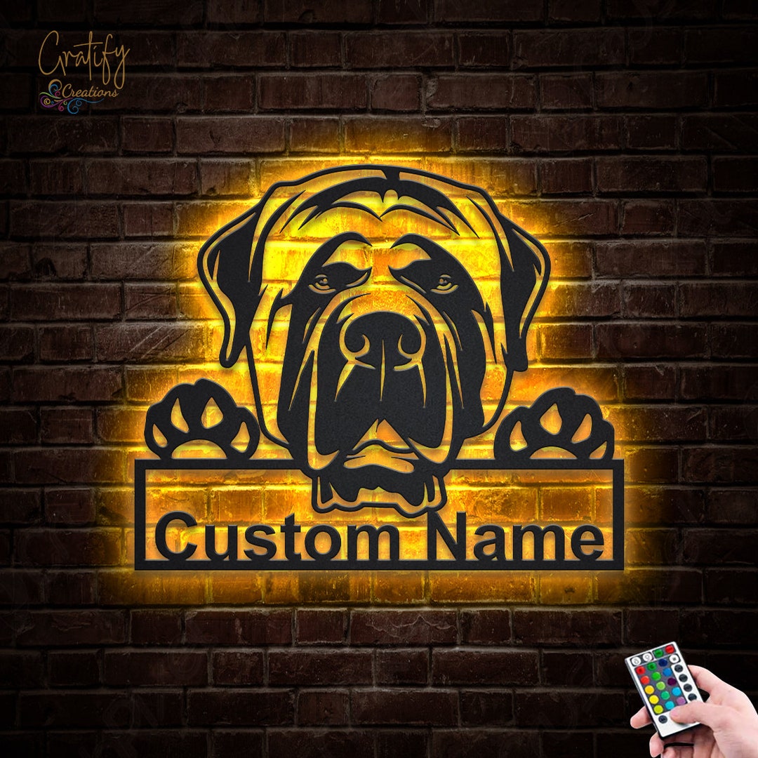 English Mastiff Dog Metal Sign LED Lights, Custom Mastiff Dog Metal ...