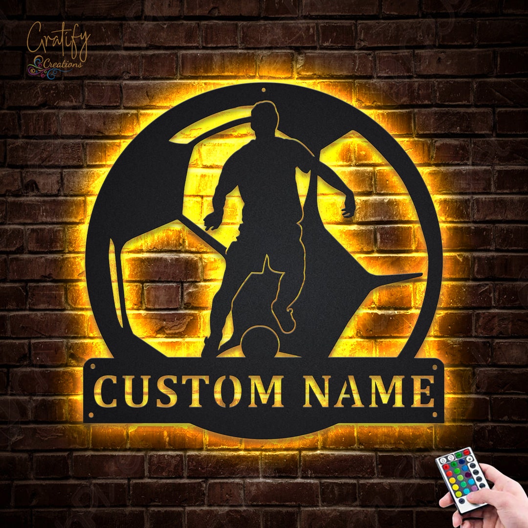 Soccer Players Metal Sign LED Lights V2, Custom Soccer Football Metal ...