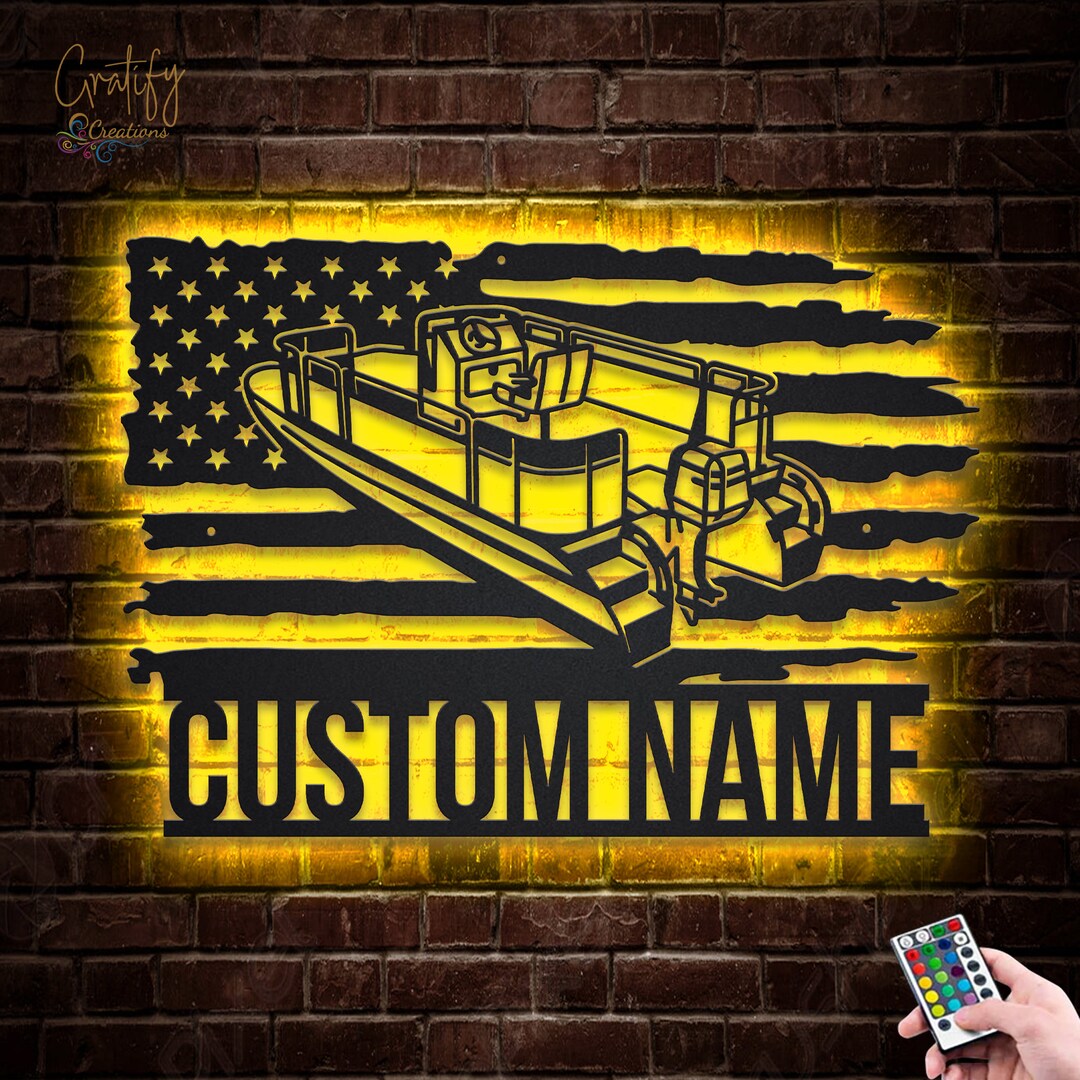 US Pontoon Boat Metal Sign LED Lights V9, Custom Pontoon Boat Metal ...