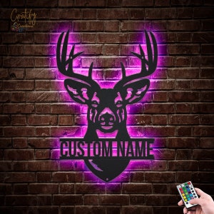 Custom Deer Hunting Monogram Metal Sign LED Lights,personalized Deer ...