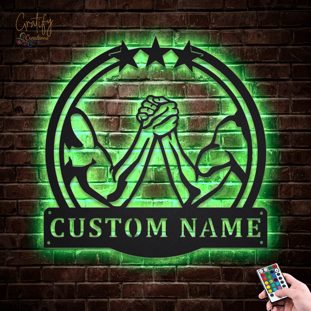 Arm Wrestling Metal Wall Art LED Lights, Custom Arm Wrestling Metal ...
