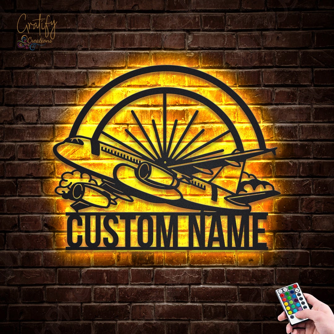 Aircraft Metal Sign LED Lights V12, Custom Aircraft Mechanic Metal Sign ...