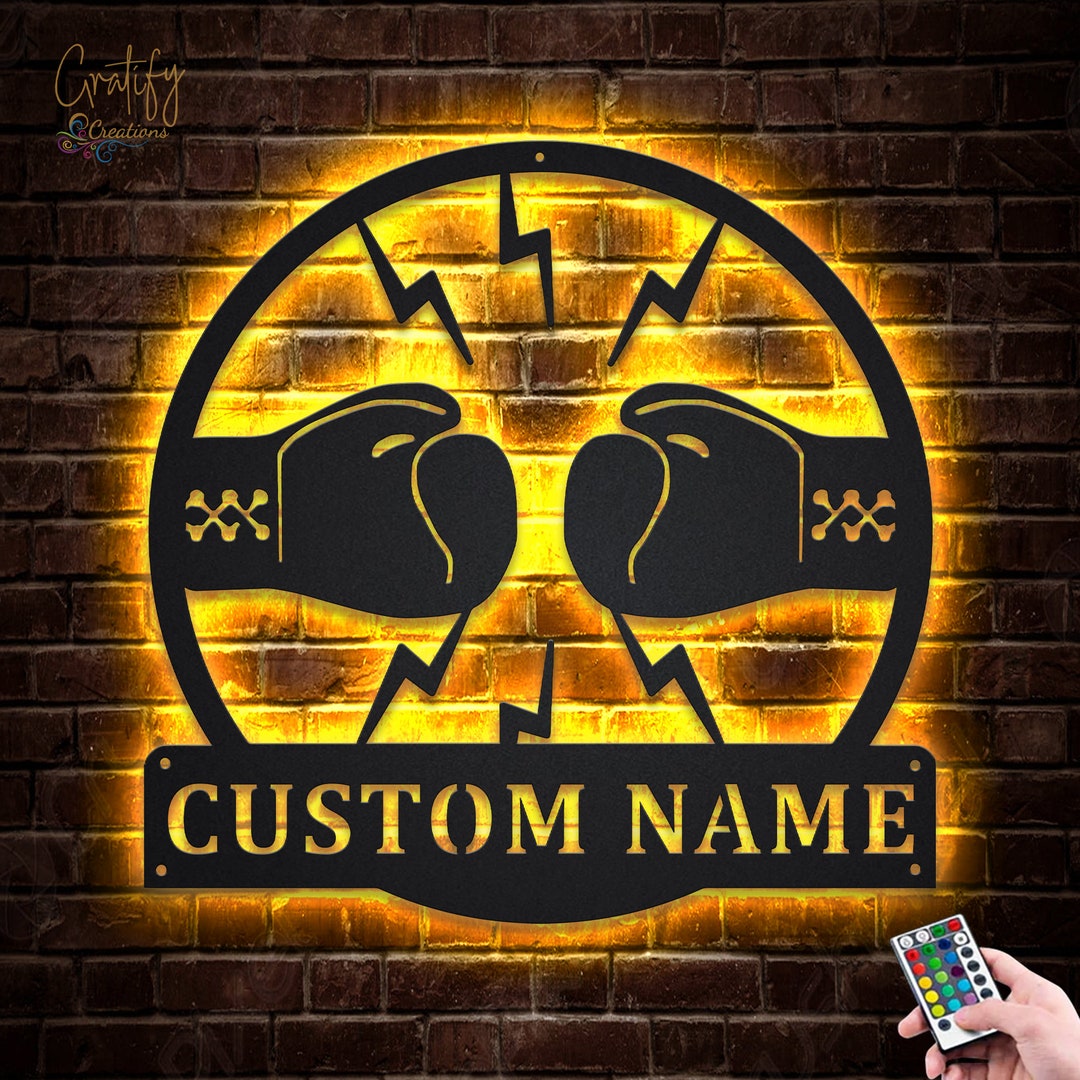 Boxing Gloves Metal Sign LED Lights V3, Custom Boxing Metal Sign ...