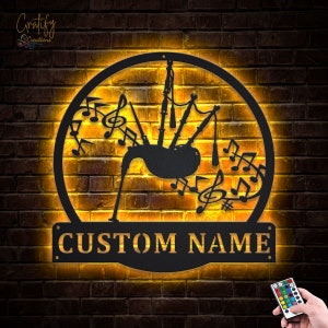 Bagpipes Monogram Metal Sign With LED Lights, Custom Bagpipes Metal ...