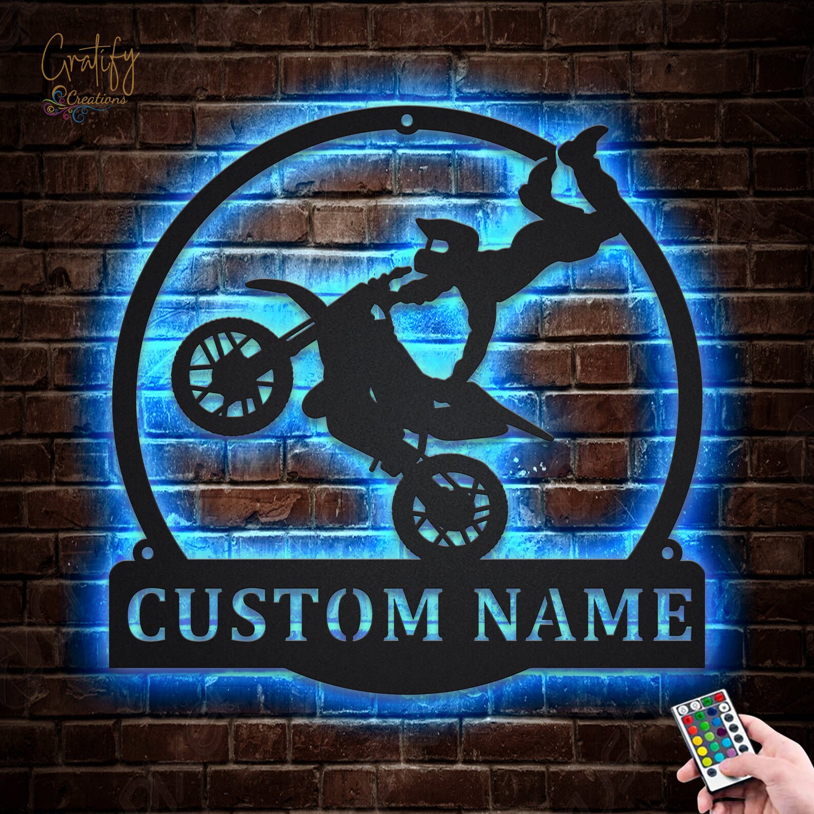 Motocross Rider Metal Wall Art LED Lights V6, Custom Motocross Biker ...
