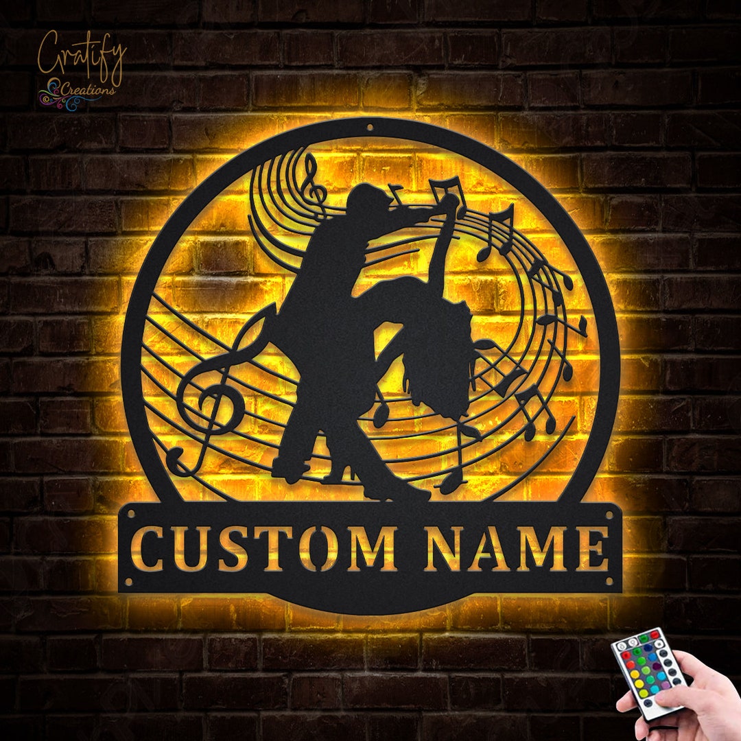 Ballroom Dancing Monogram Metal Sign With LED Lights V1, Custom ...