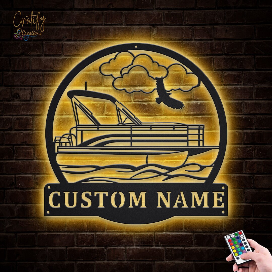 Custom Pontoon Boat Metal Wall Art With LED Lights, Personalized Pontoon Boat Metal Signs, Lake ...