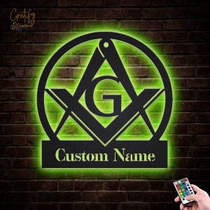 Masonic Monogram Metal Wall Art LED Lights, Custom Masonic Metal Sign ...