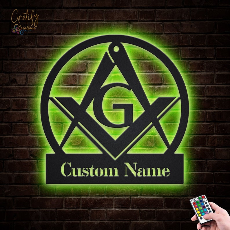 Masonic Monogram Metal Wall Art LED Lights, Custom Masonic Metal Sign ...