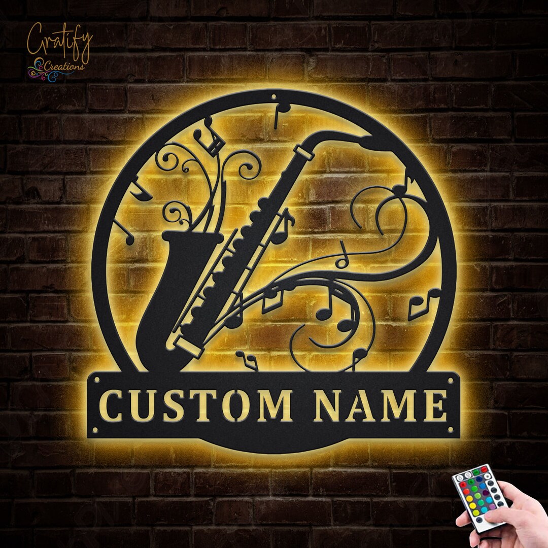 Custom Saxophone Metal Sign With LED Lights, Personalized Saxophone ...