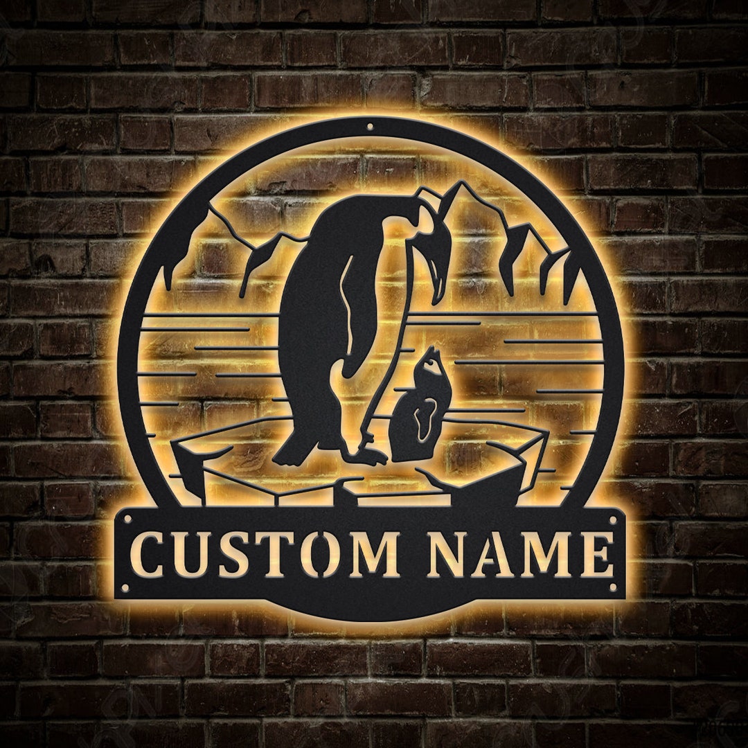 Penguin Animal Bird Metal Sign LED Lights V2, Custom Penguin Bird Metal ...