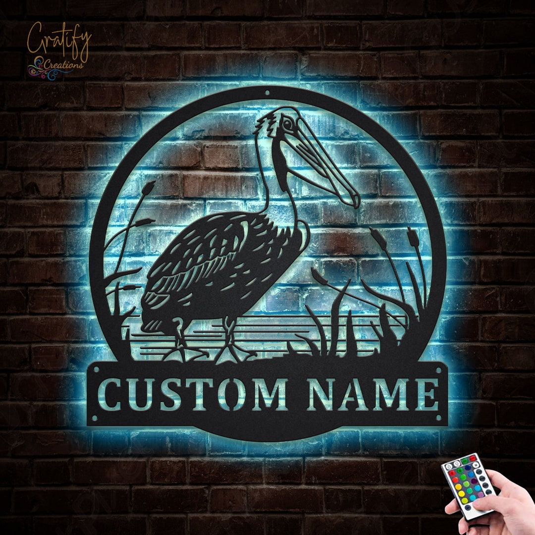 Pelican Monogram Metal Sign With LED Lights, Custom Pelican Metal Sign ...