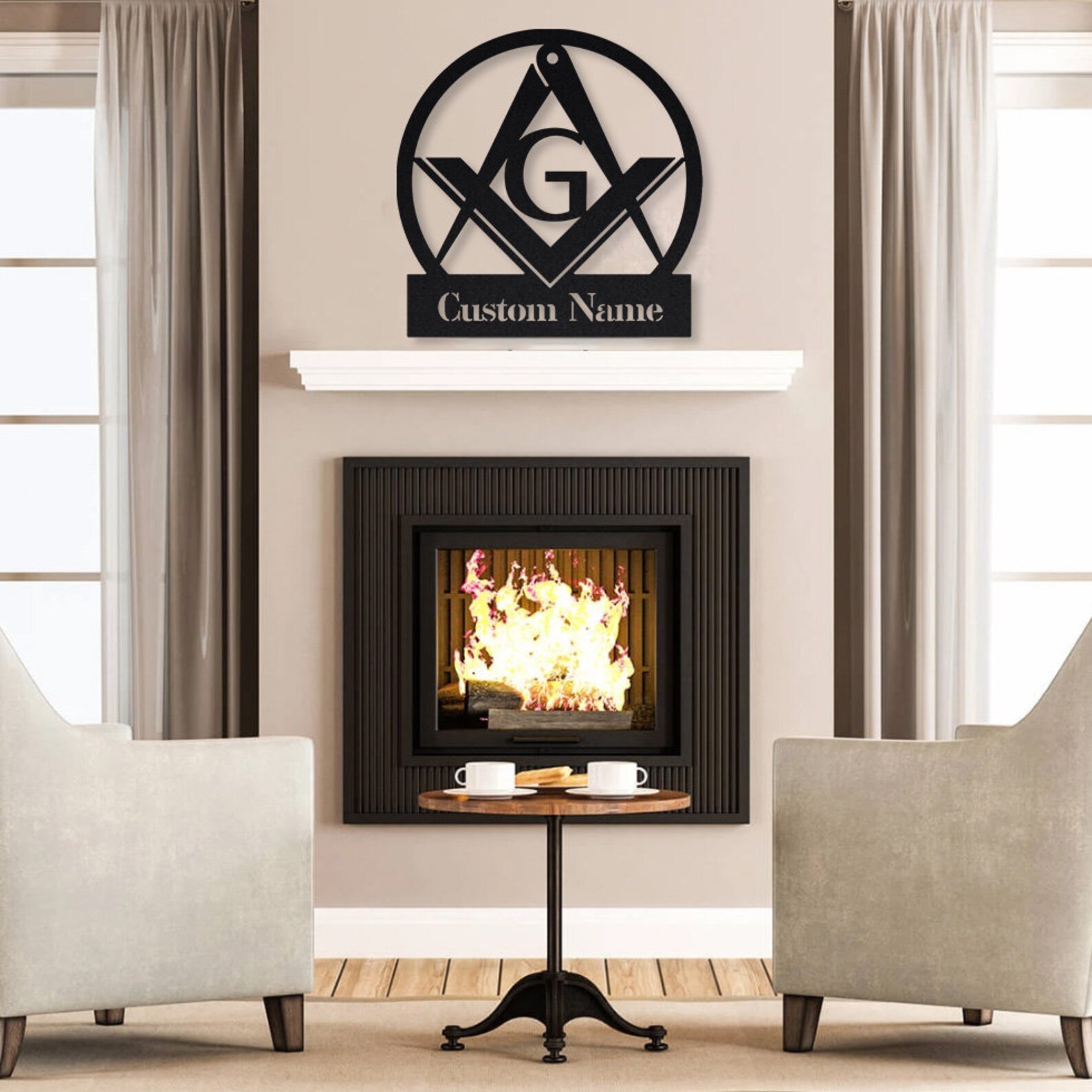Masonic Monogram Metal Wall Art LED Lights, Custom Masonic Metal Sign ...