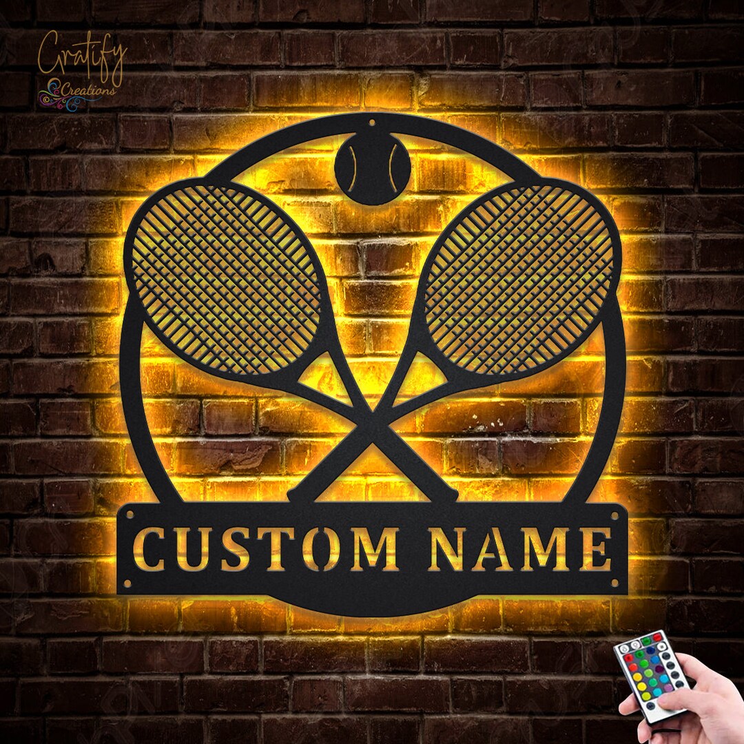 Tennis Metal Wall Art LED Lights V1, Custom Tennis Player Metal Sign ...