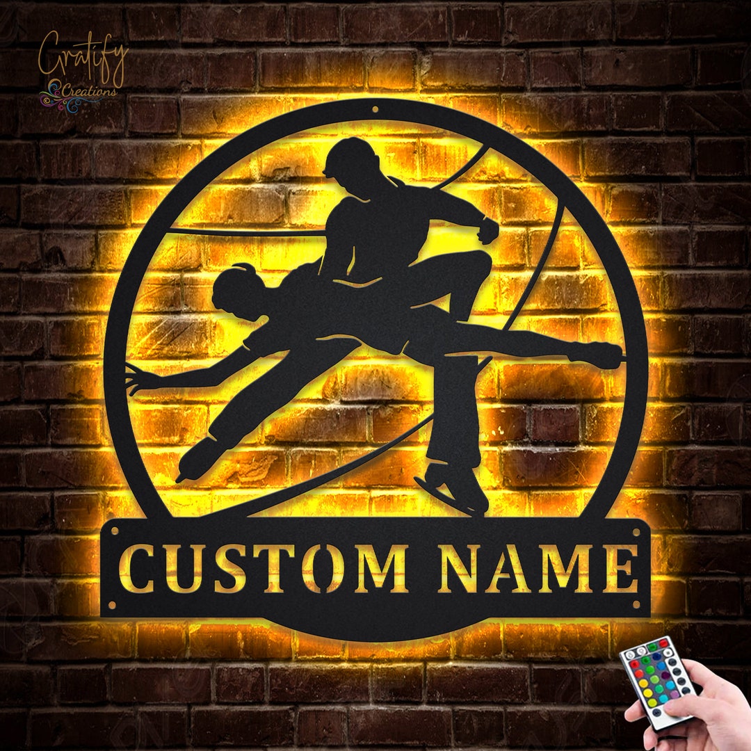 Figure Skating Couple Metal Sign LED Lights V3, Custom Skating Metal ...