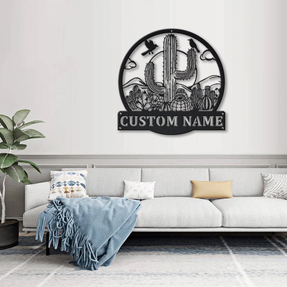 Cactus Desert Scene Metal Sign LED Lights, Custom Cactus Metal Sign ...