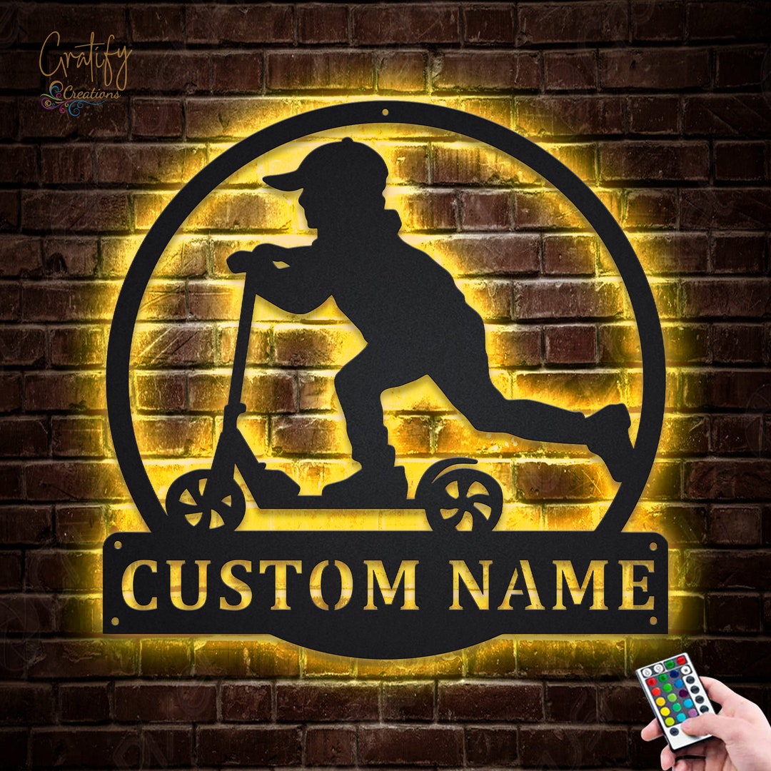 Kick Scooter Sport Metal Sign LED Lights V1, Custom Scooter Metal Sign ...