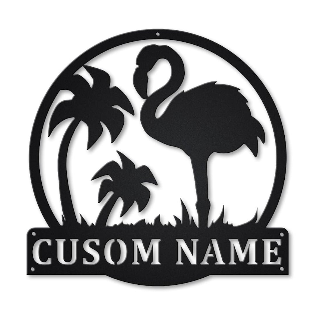 Flamingo Animal Monogram Metal Sign Art, Custom Flamingo Metal Sign ...