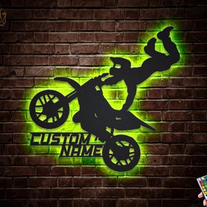 LED Dirt Bike Metal Wall Art, Personalized Motocross Rider Sign, Biker ...