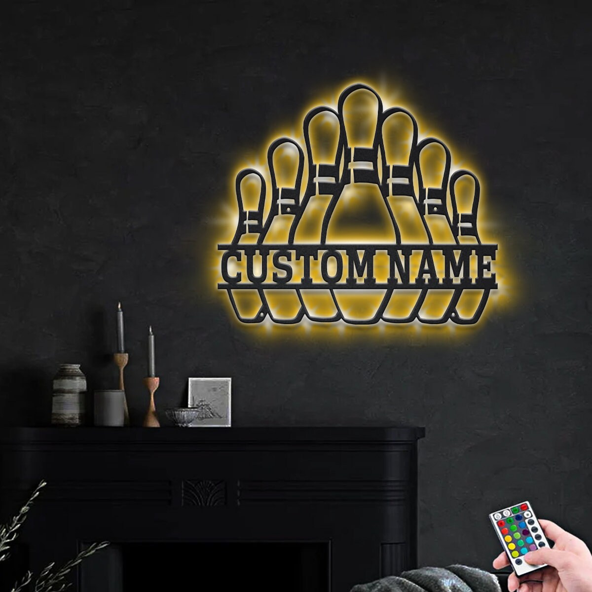 Bowling Pin Metal Sign With LED Lights, Custom Bowling Metal Wall Art ...