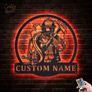 Custom Fireman Monogram Metal Wall Art With LED Lights,personalized ...