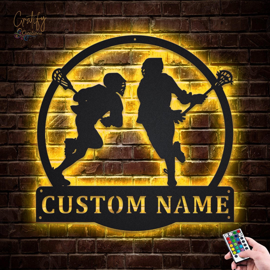 Lacrosse Players Metal Sign LED Lights V6, Custom Lacrosse Sport Metal ...
