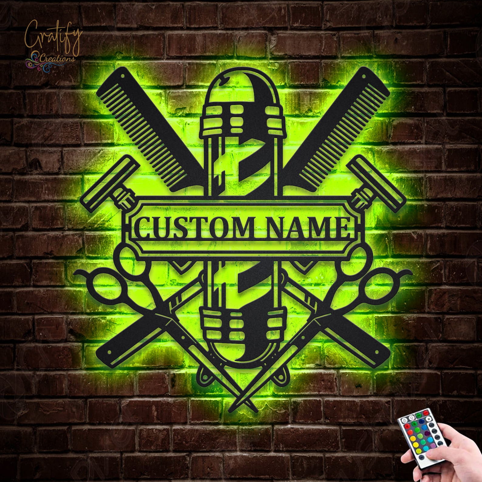 Barber Shop Metal Sign LED Lights, Custom Barber Shop Name Metal Sign ...